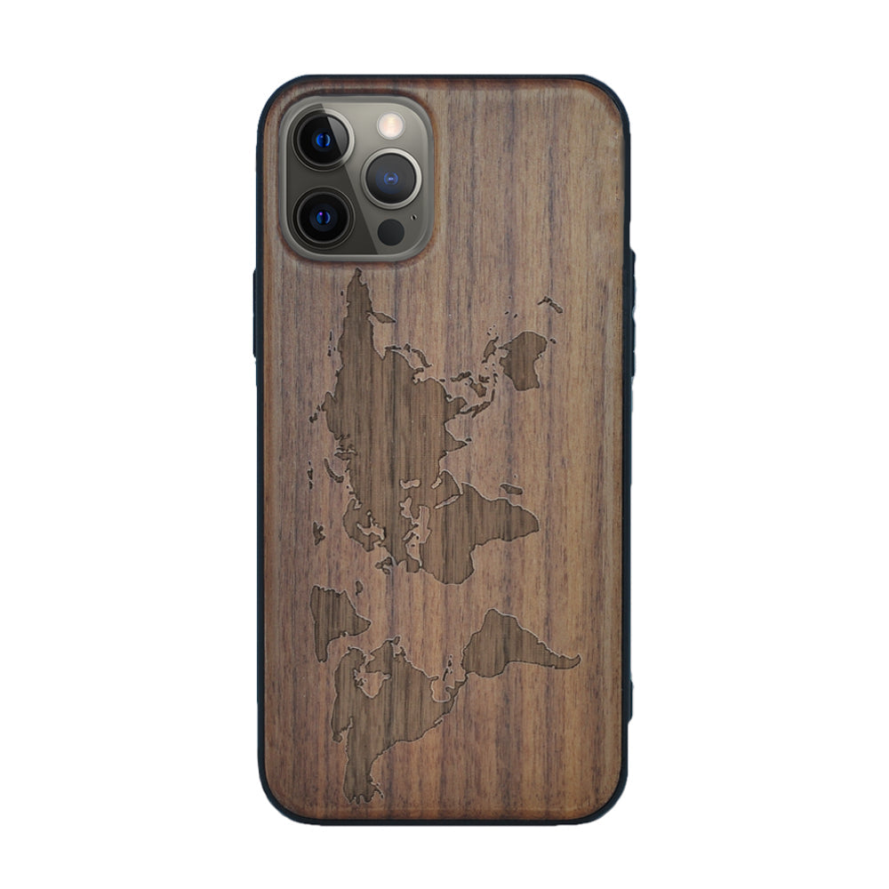 Nussholz Handyhülle iPhone 15 Pro Max - Welt – woodbold
